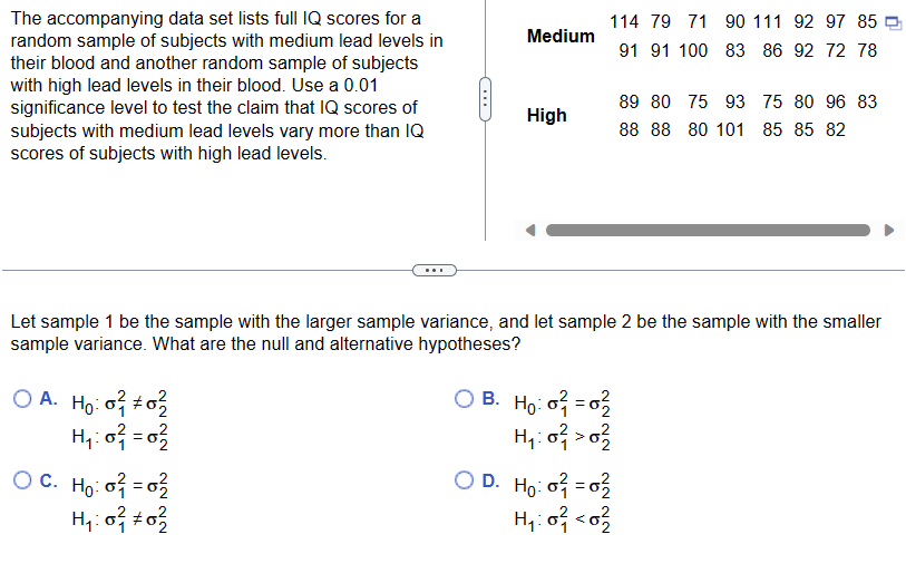Solved The accompanying data set lists full IQ scores for a | Chegg.com