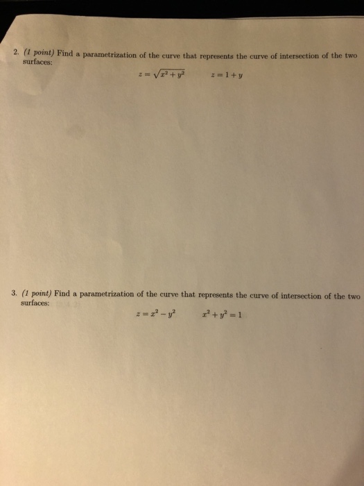 Solved 2. (1 point) Find a parametrization of the curve that | Chegg.com