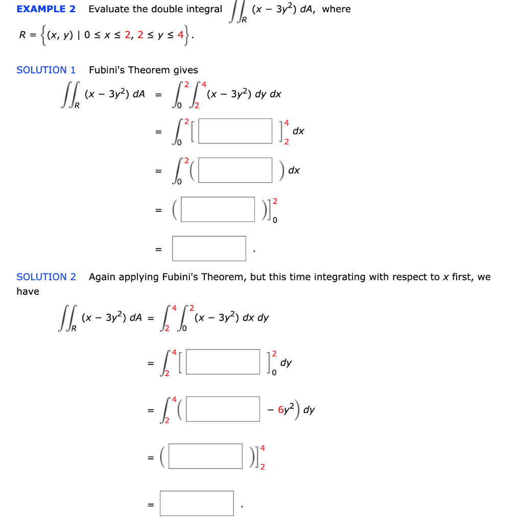 Solved EXAMPLE 2 Evaluate the double integral Ja (x – 3y2) | Chegg.com