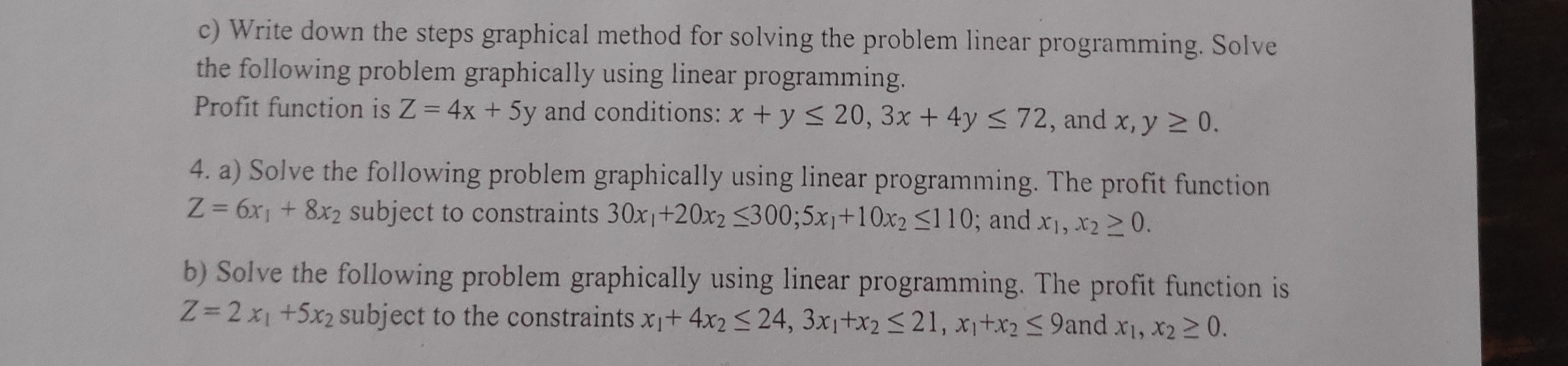 Solved c) Write down the steps graphical method for solving | Chegg.com