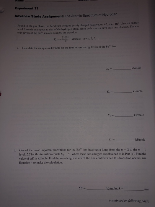 Solved Advance Study Assignment: The Atomic Spectrum of | Chegg.com