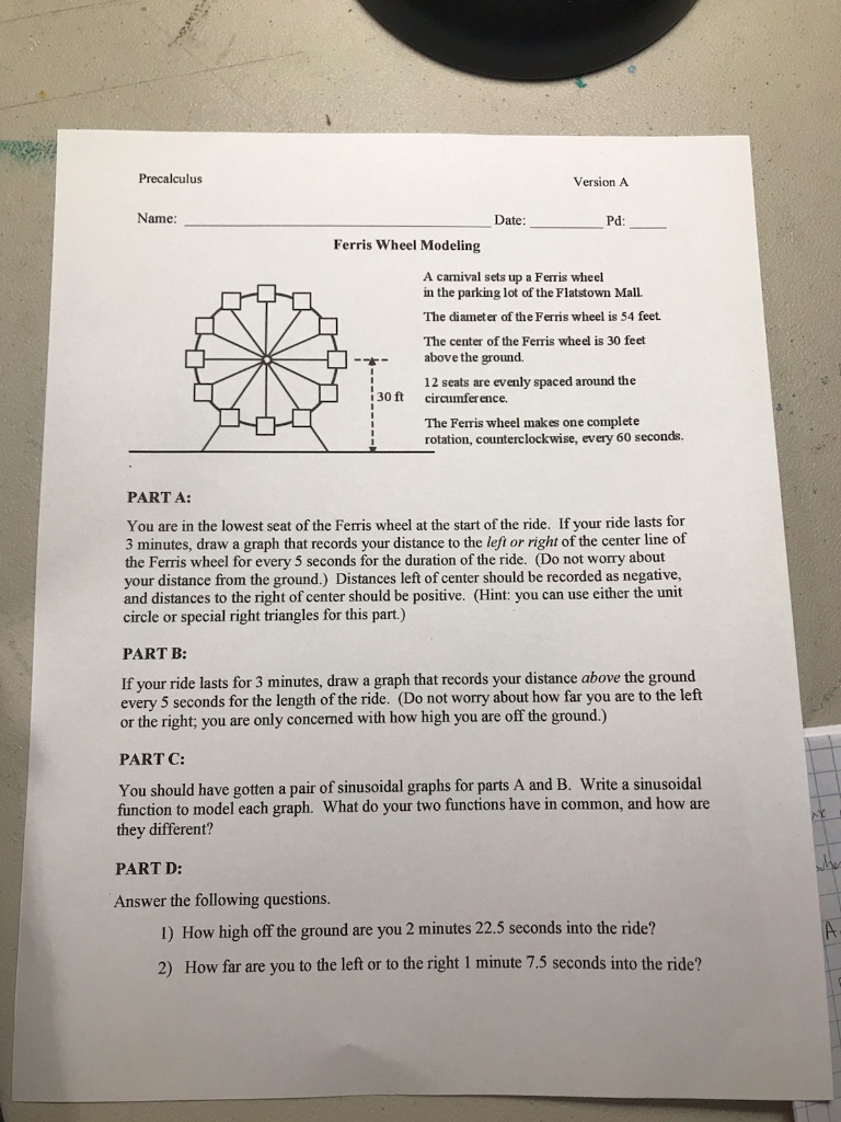 Solved Precalculus Version A Name: Date: Pd Ferris Wheel | Chegg.com