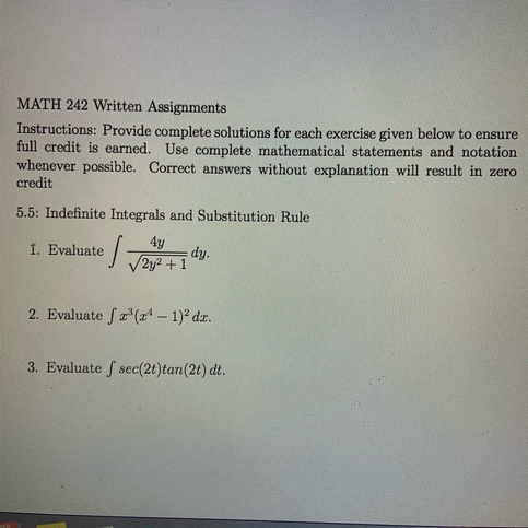Solved MATH 242 Written Assignments Instructions: Provide | Chegg.com