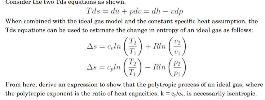 Solved Consider the two Tds equations as shown. Tds = du + | Chegg.com