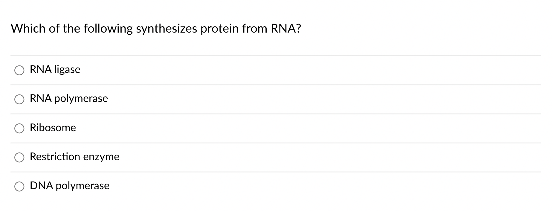 Solved Which of the following synthesizes protein from RNA? | Chegg.com