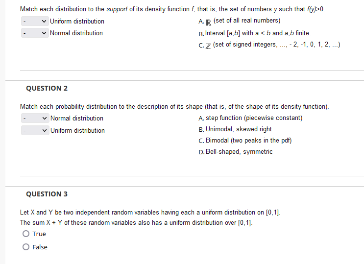 Solved Match each distribution to the support of its density | Chegg.com