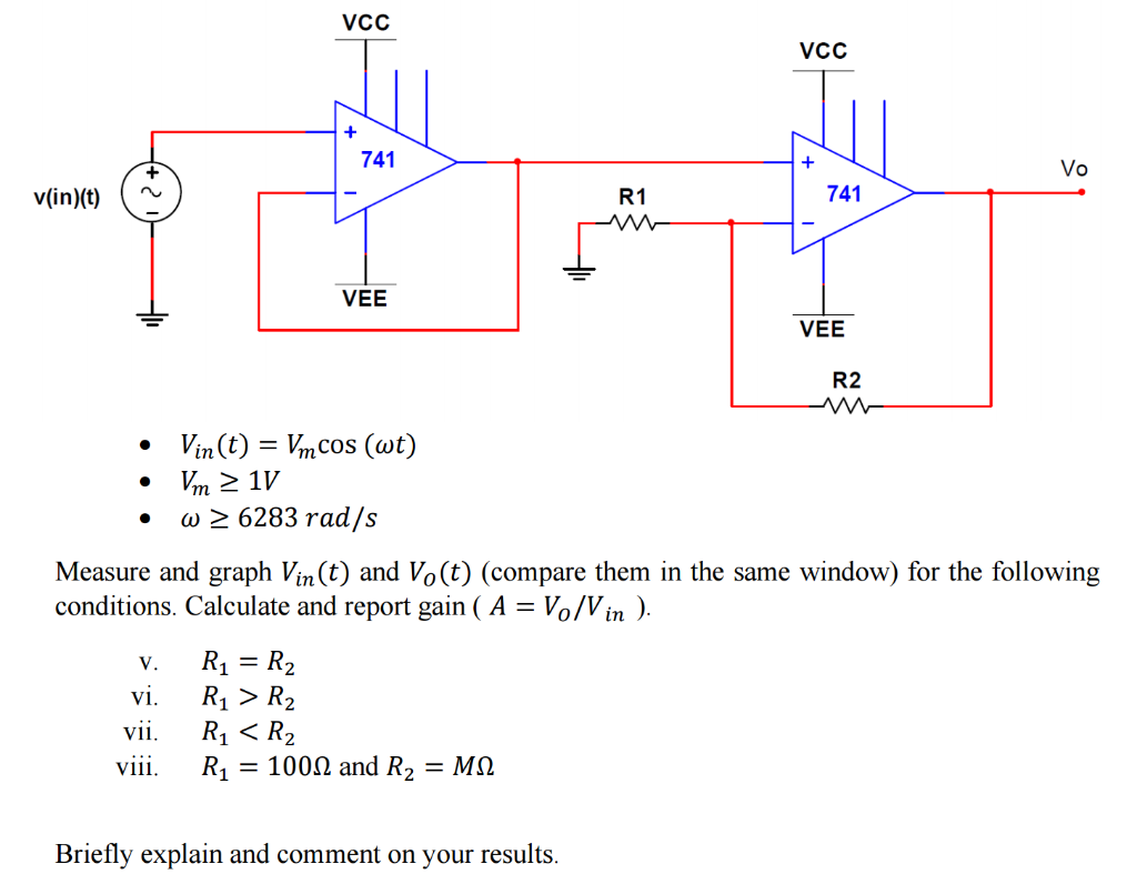 Solved - Vm≥1V - ω≥6283rad/s Measure and graph Vin(t) and | Chegg.com