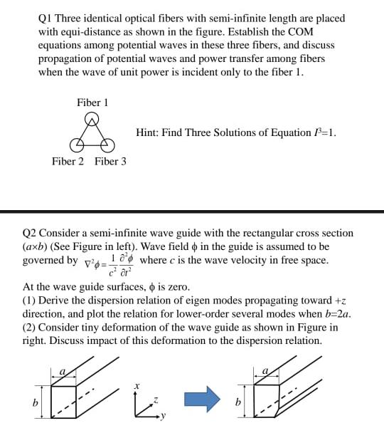Solved Q1 Three identical optical fibers with semi-infinite | Chegg.com