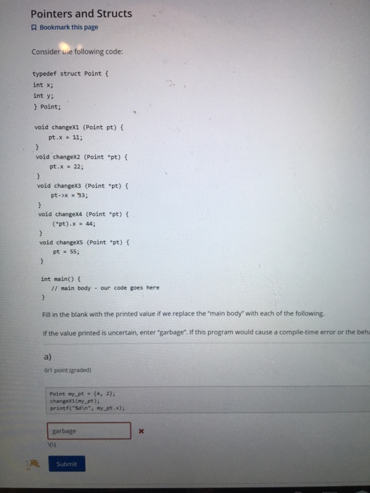 Solved Pointers and Structs A Bookmark this page Consider ue | Chegg.com