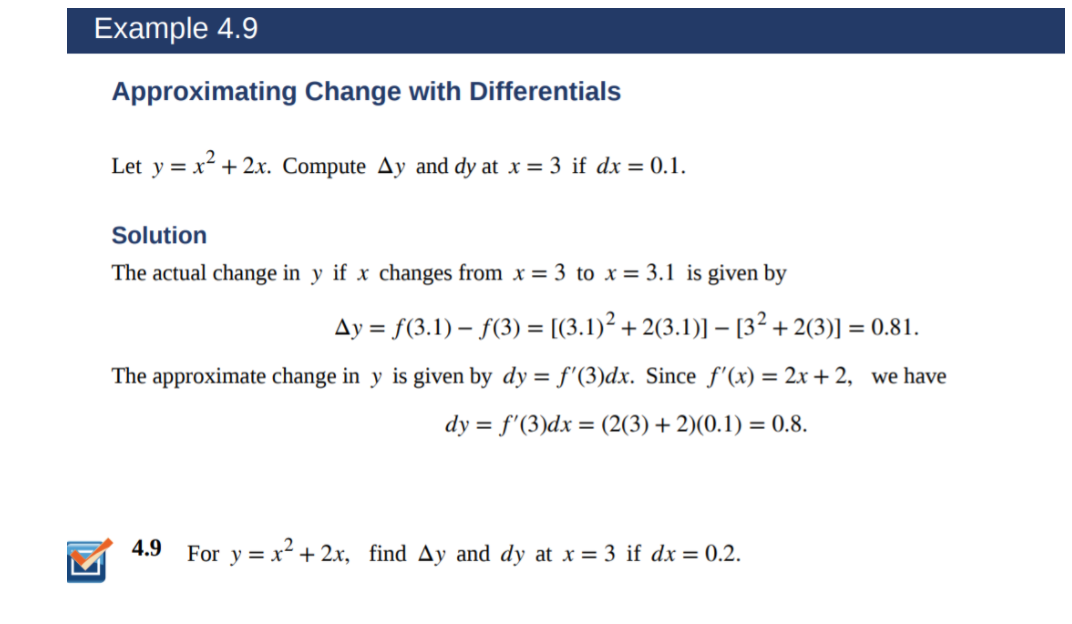 Solved Example 4.9 Approximating Change with Differentials | Chegg.com