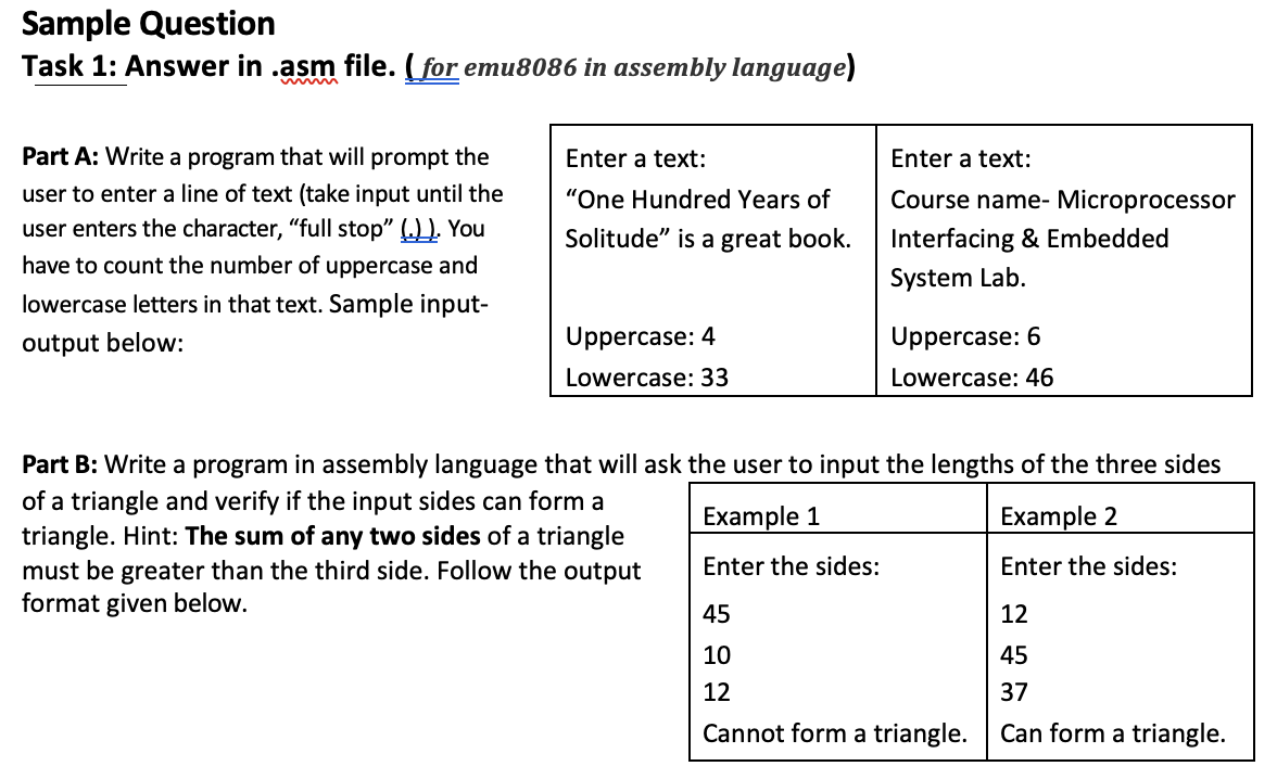 Solved Sample Question Task 1: Answer in .asm file. (for | Chegg.com