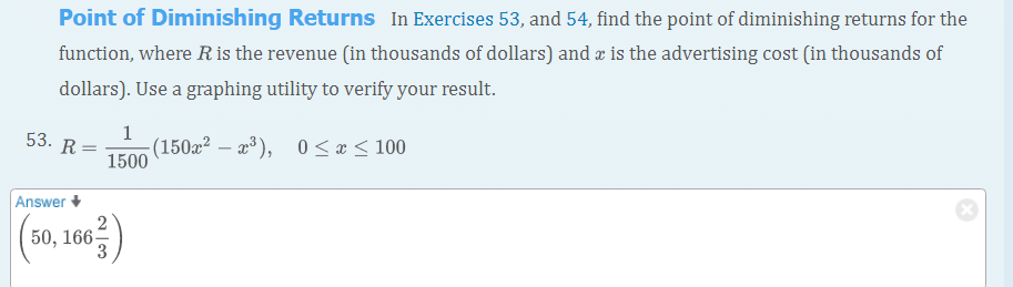 Solved Point of Diminishing Returns In Exercises 53, and 54, | Chegg.com