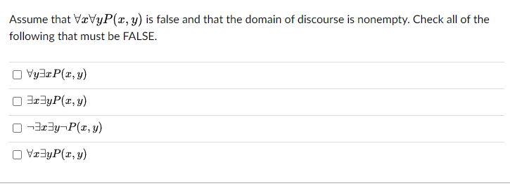 Solved Assume that VxVyP(x,y) is false and that the domain | Chegg.com