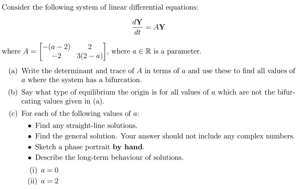 Solved Consider the following system of linear differential | Chegg.com