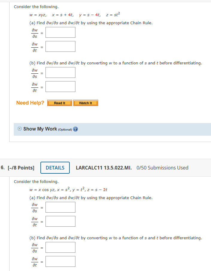 Find dw/dt using the appropriate Chain Rule. dtdw= | Chegg.com