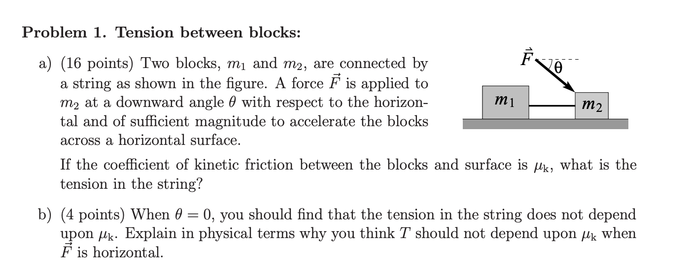 Solved Problem 1. Tension between blocks: 16 VO m2 a) (16 | Chegg.com