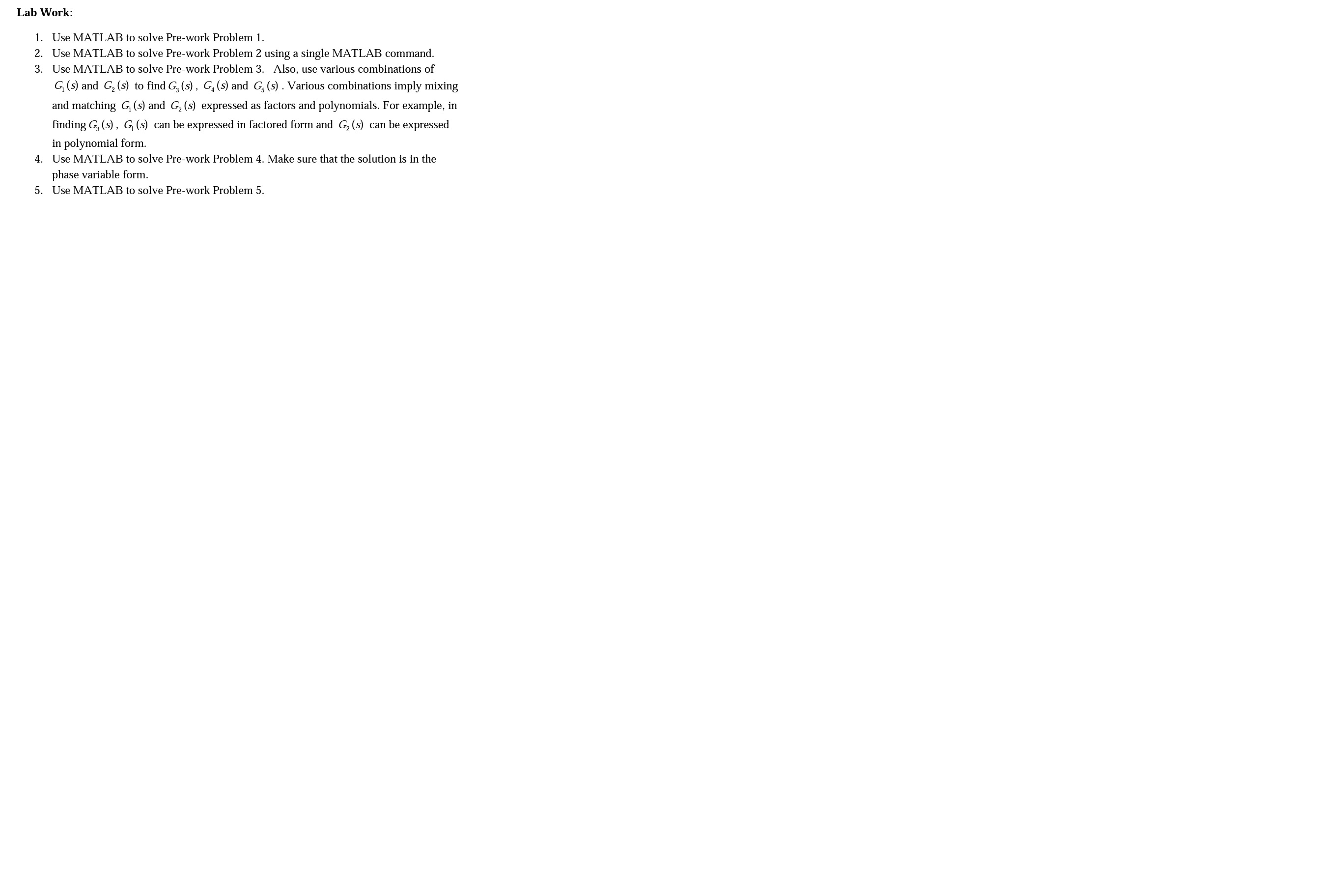 Solved Lab Work 1 Use Matlab To Solve Pre Work Problem 1 