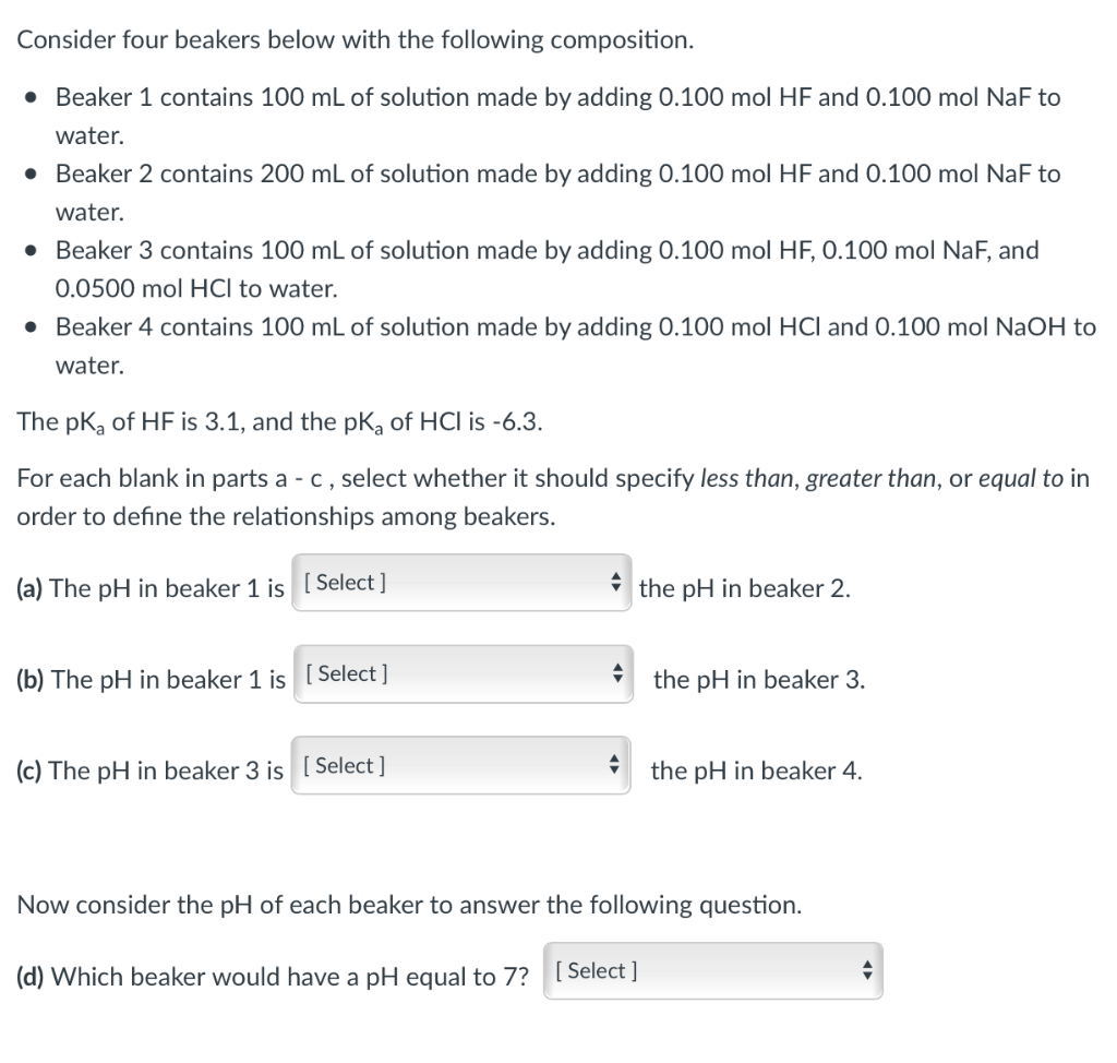 Solved Consider four beakers below with the following | Chegg.com