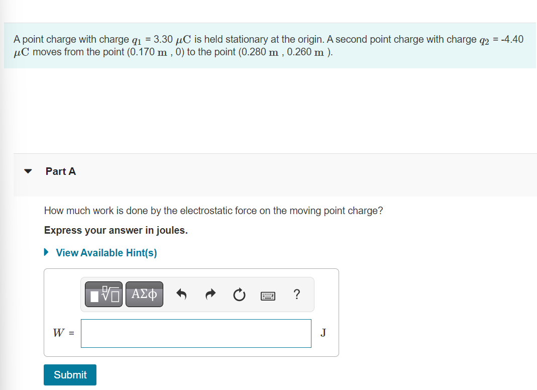 Solved A point charge with charge q1=3.30μC is held | Chegg.com