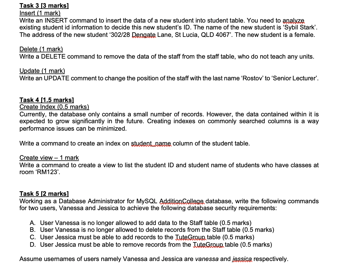 Solved Need help with tasks 3, 4 and 5, SQL dump provided | Chegg.com