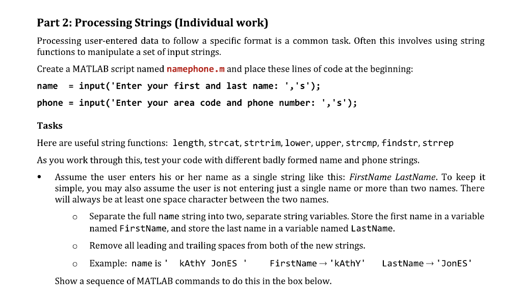 Solved Part 2: Processing Strings (Individual work) | Chegg.com
