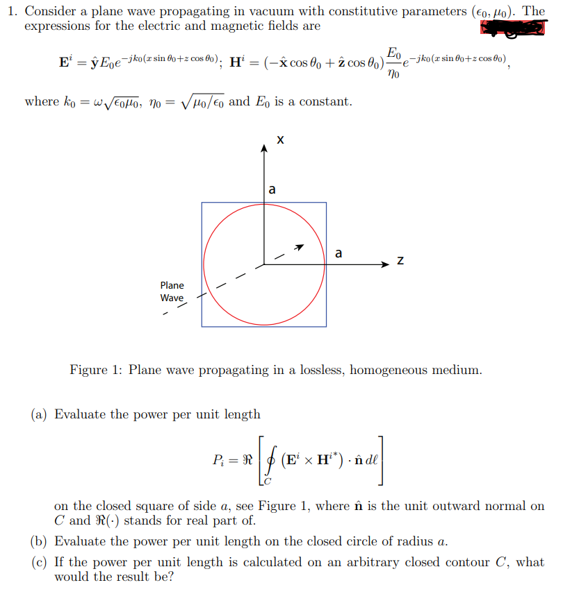 Solved 1. Consider a plane wave propagating in vacuum with | Chegg.com