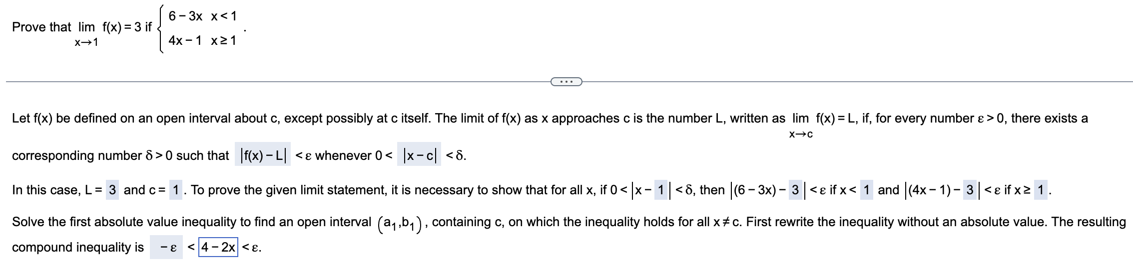 Solved Prove that limx→1f(x)=3 ﻿if 6-3x,x