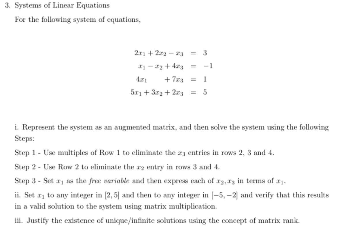 Solved 3. Systems of Linear Equations For the following | Chegg.com