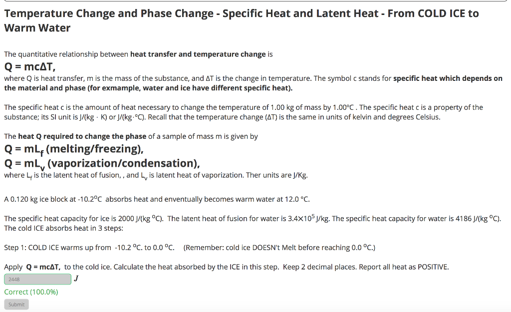 Solved Temperature Change and Phase Change - Specific Heat | Chegg.com