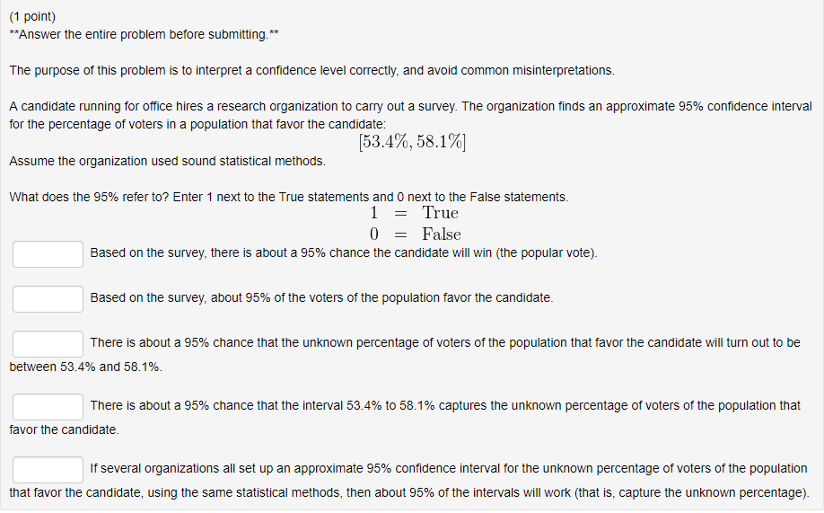 Solved 1 point) Answer the entire problem before | Chegg.com