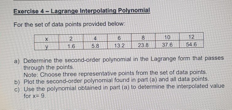 Solved Exercise 4 Lagrange Interpolating Polynomial For 