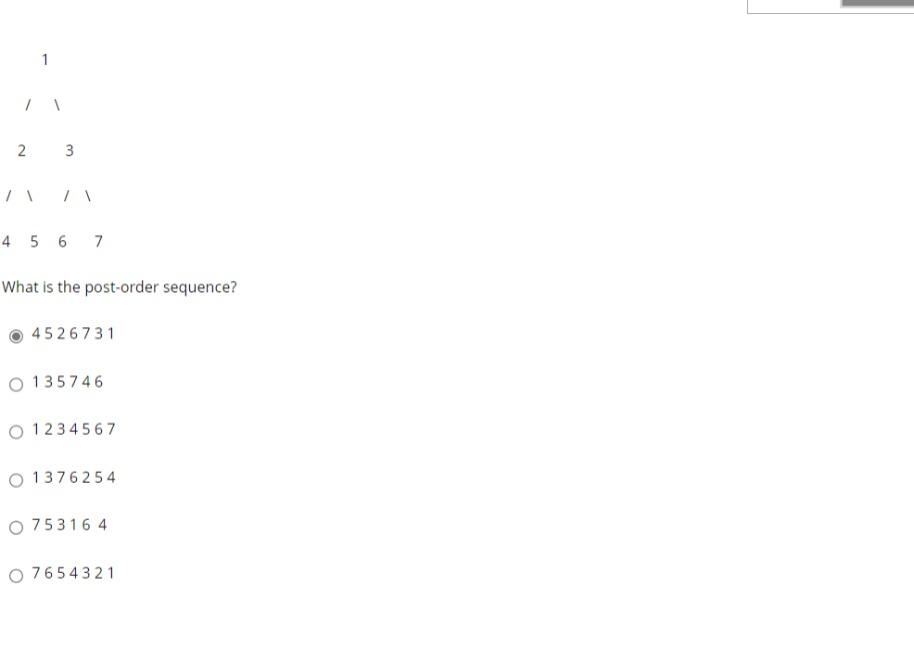 Solved 1 1 2 3 4 5 6 7 What is the post-order sequence? | Chegg.com