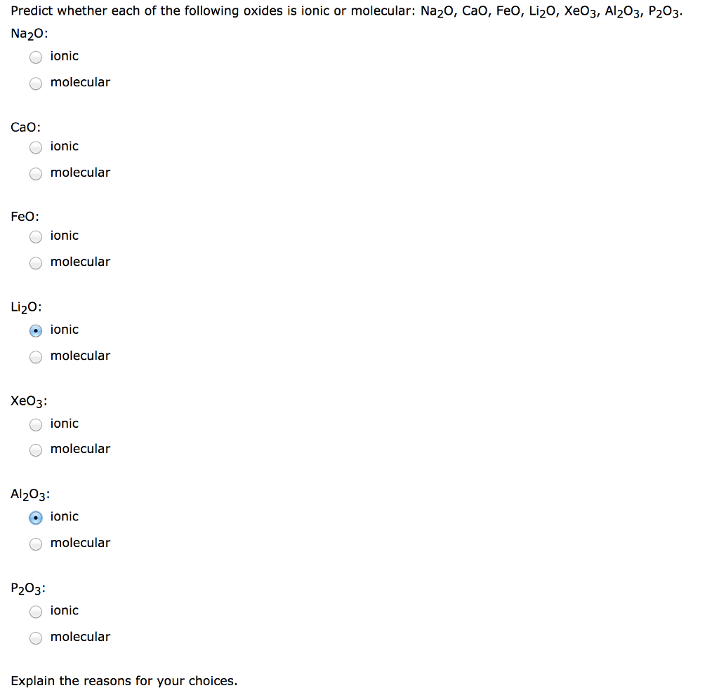 Solved Predict whether each of the following oxides is ionic | Chegg.com