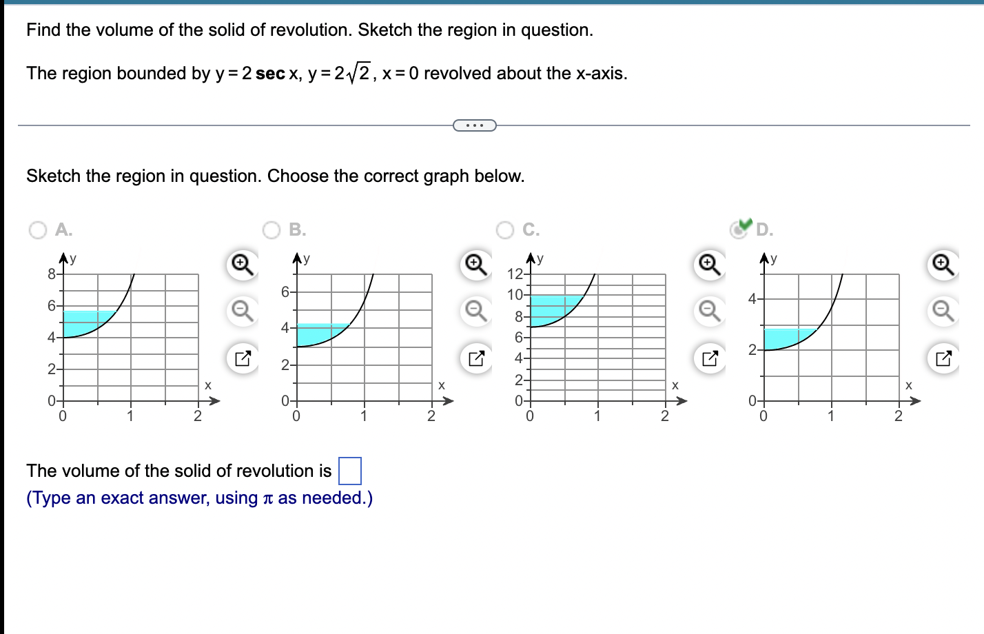 Solved Find the volume of the solid of revolution. Sketch | Chegg.com