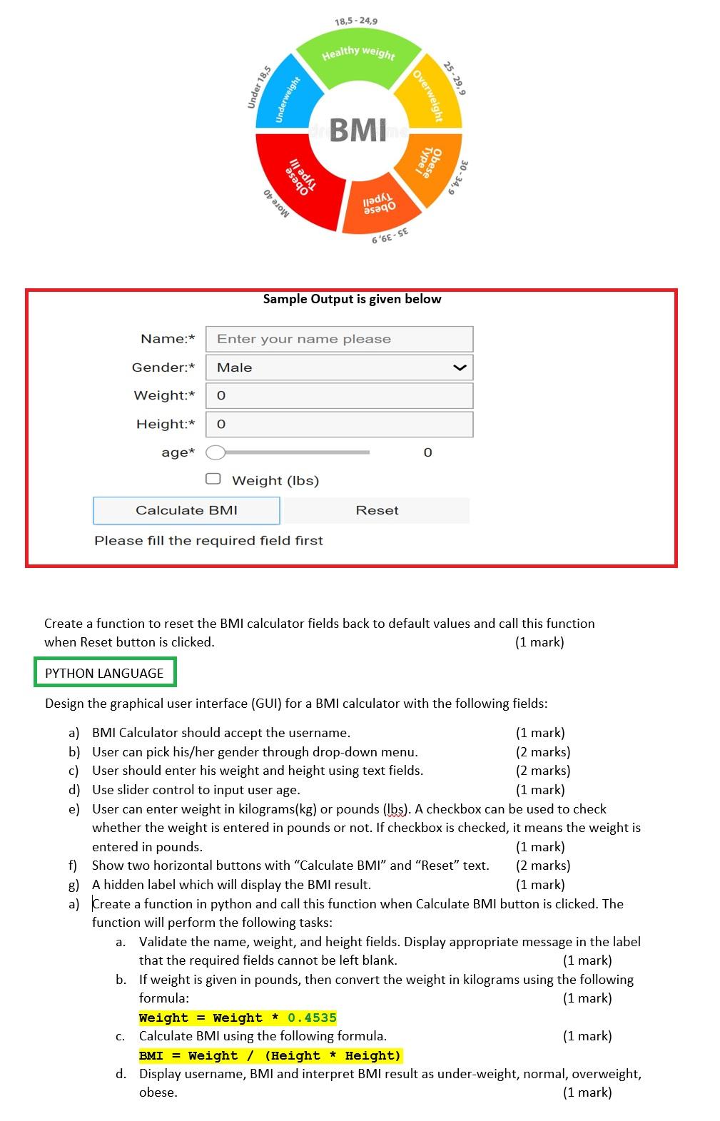 Solved Create a function to reset the BMI calculator fields | Chegg.com