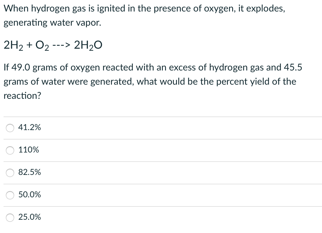 Solved When hydrogen gas is ignited in the presence of | Chegg.com