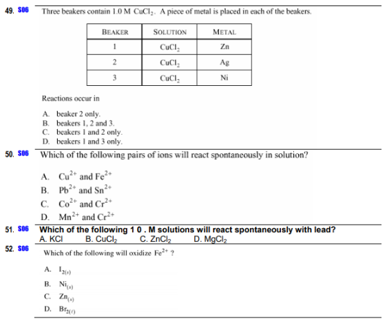 Solved Three beakers contain 1.0MCuCl2. A piece of metal is | Chegg.com