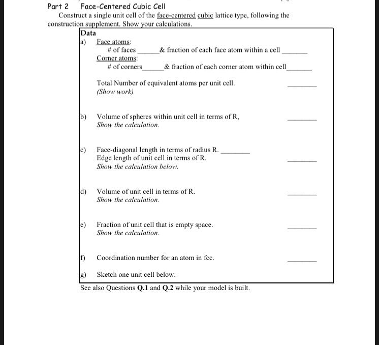 Solved Lab 9. Crystal Structures Report Sheet Date Name | Chegg.com