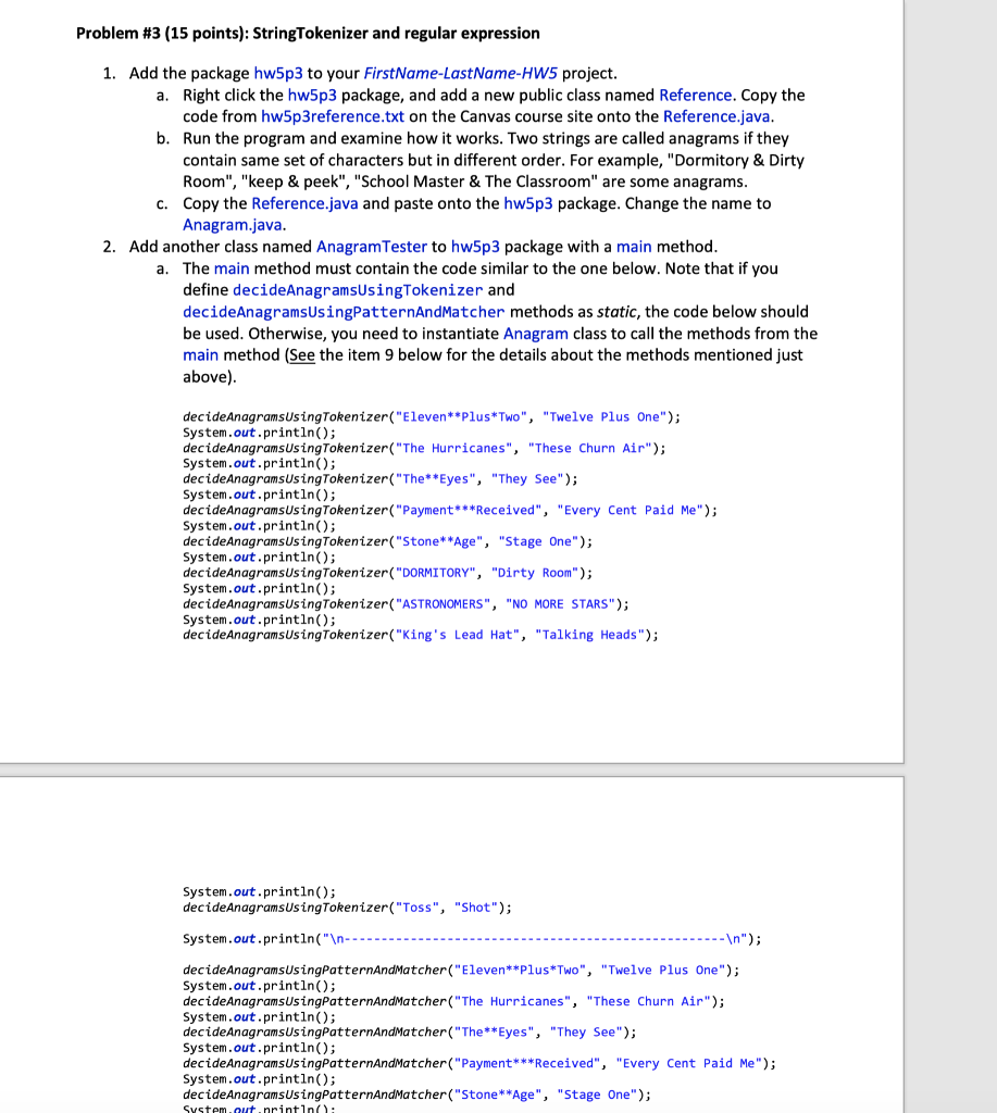 Solved Problem #3 (15 points): StringTokenizer and regular | Chegg.com