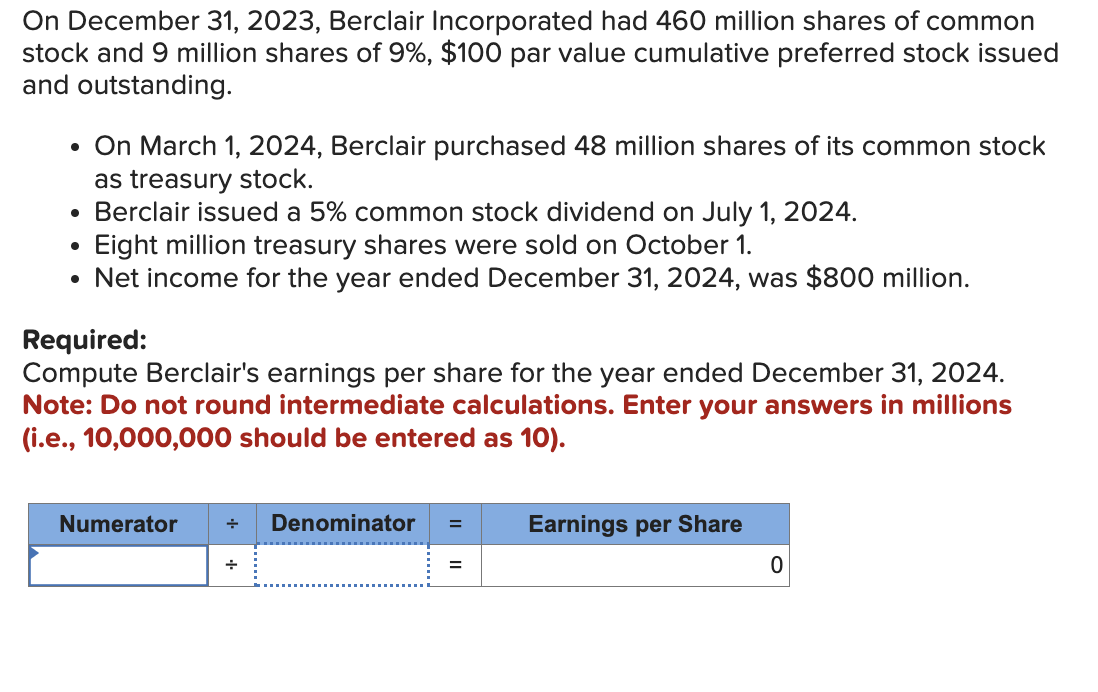 On December 31,2023 , Berclair Incorporated had 460 | Chegg.com