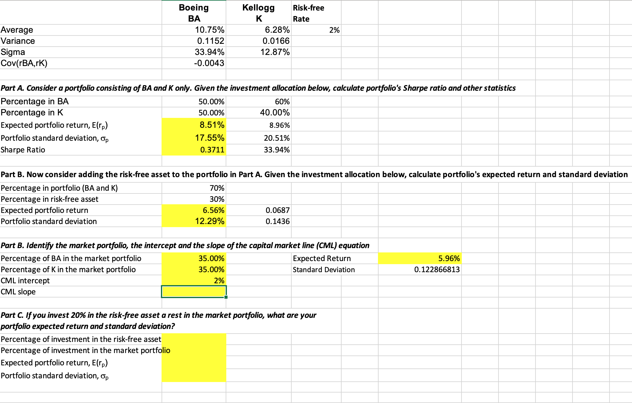 Solved (Please answer and show the excel equations used) | Chegg.com