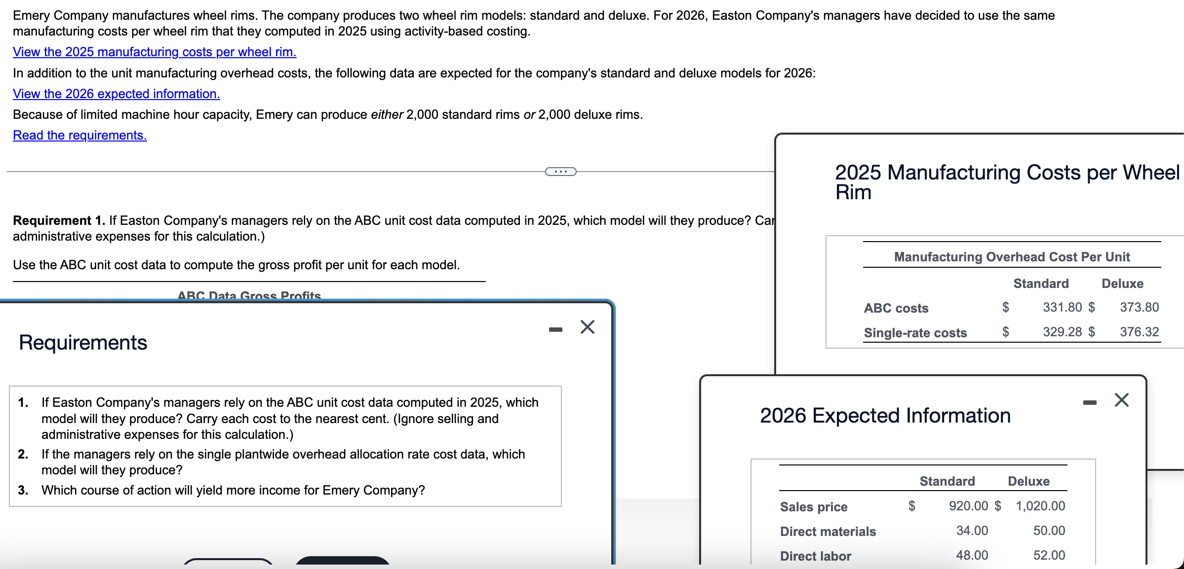 manufacturing costs per wheel rim that they computed | Chegg.com
