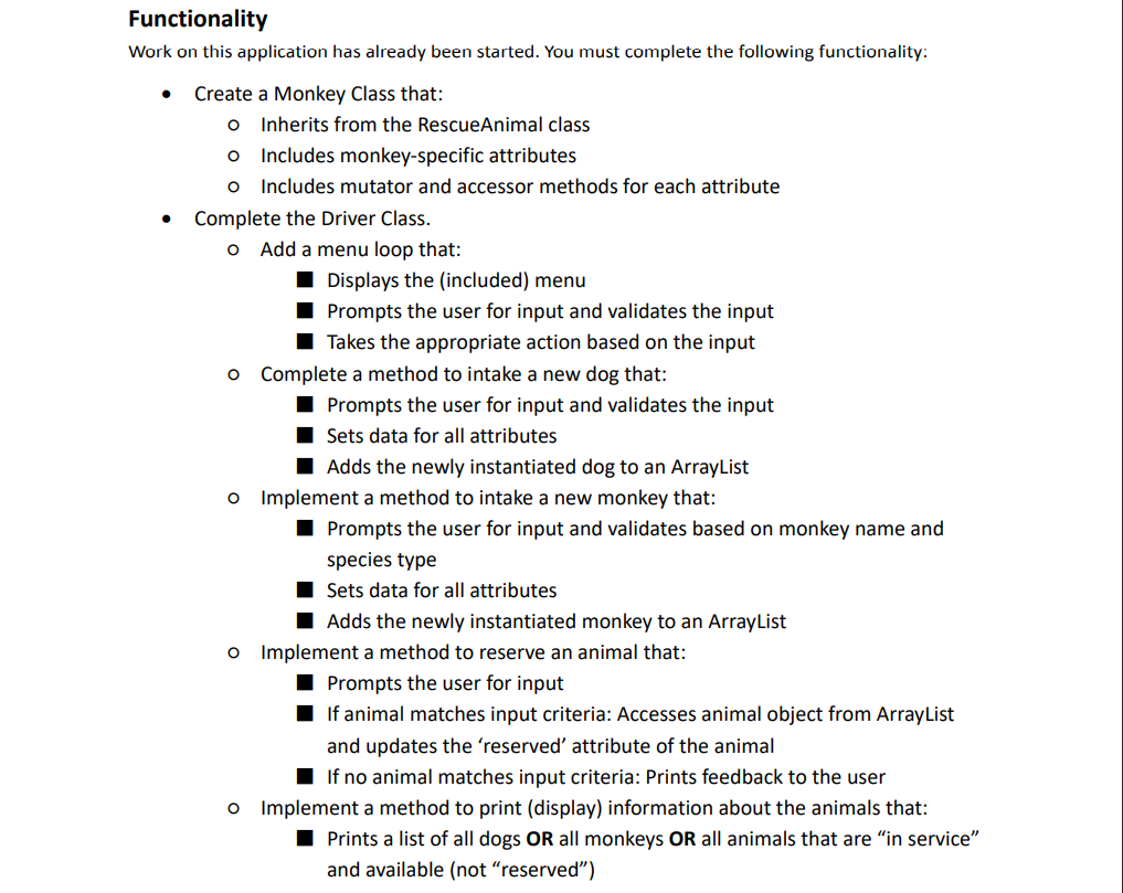 Solved Menu Loop and Monkey Intake My instructions were as | Chegg.com