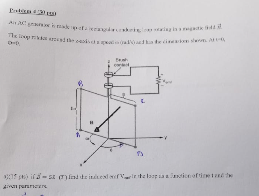 Solved Problem 4 (30 pts) An AC generator is made up of a | Chegg.com