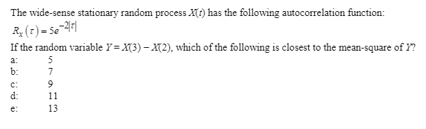 Solved The wide-sense stationary random process X(t) has the | Chegg.com
