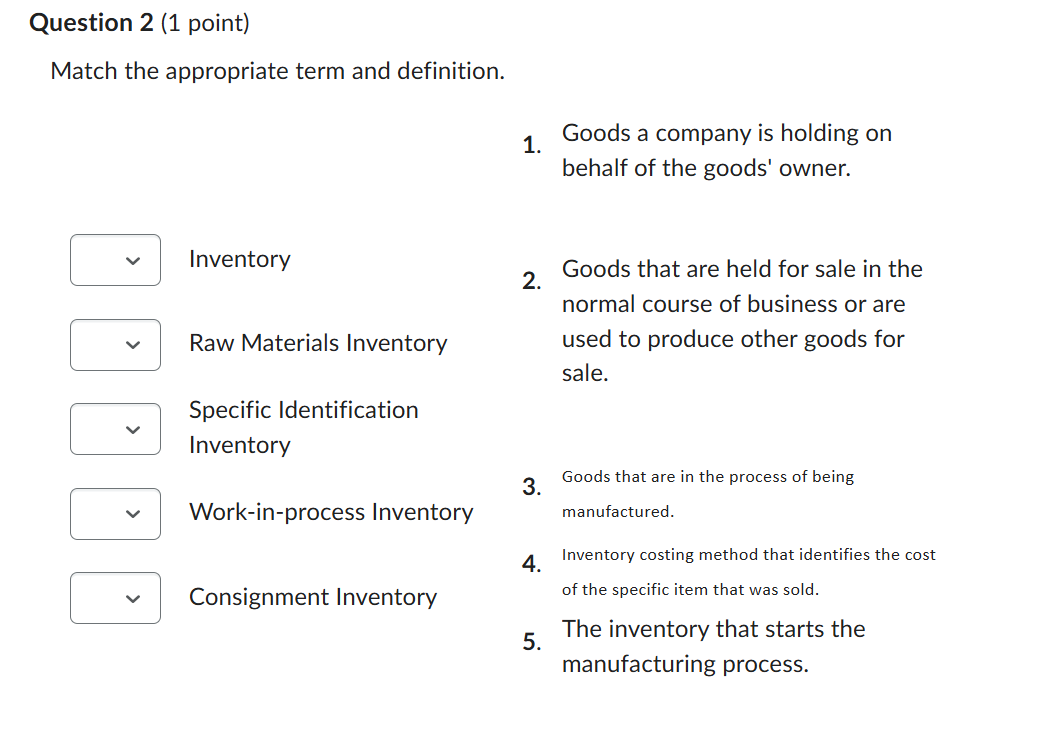 Solved Question 2 (1 ﻿point)Match the appropriate term and | Chegg.com