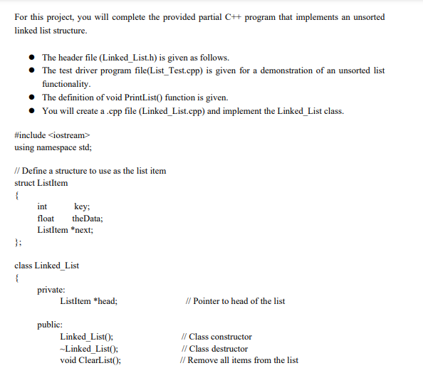For this project, you will complete the provided | Chegg.com