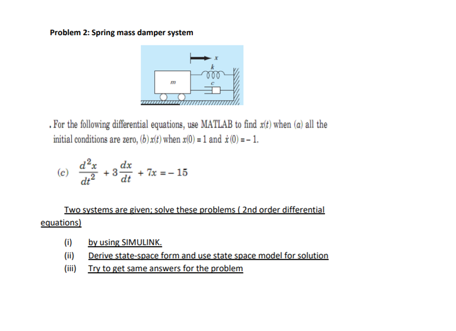 Problem 2: Spring mass damper system . For the | Chegg.com