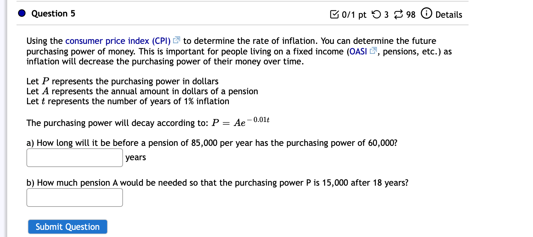 Solved Using the consumer price index (CPI) purchasing power | Chegg.com