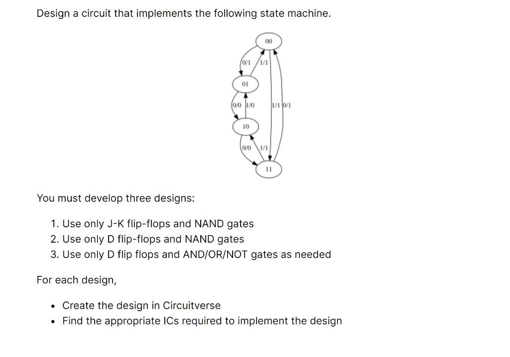 Solved Design a circuit that implements the following state | Chegg.com